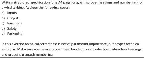 Solved Write A Structured Specification One A4 Page Long