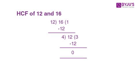 Hcf Of 12 And 16 How To Find Hcf Of 12 And 16