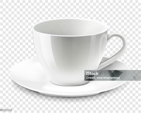 커피 차를위한 현실적인 빈 빈 컵 접시에 흰색 머그잔의 높은 세부 사항의 3d 그림 일러스트레이션에 대한 스톡 벡터 아트 및