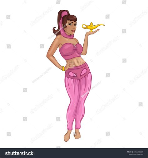 Vector Illustration Genie Girl Magic Lamp Stock Vector Royalty Free 1383298394 Shutterstock