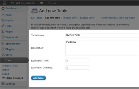 adding tables in wordpress with the wp tables reloaded plugin web
