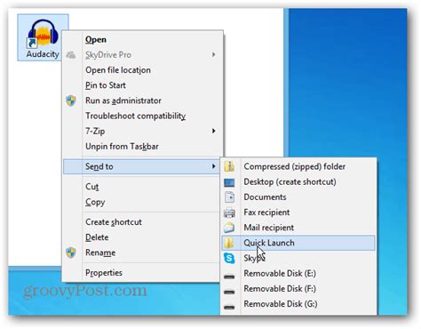 Add The Quick Launch To The Send To Context Menu In Windows 7