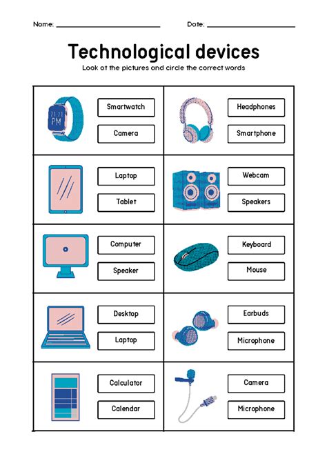White Colorful Technological Devices Vocabulary Worksheet Ingles