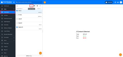 How To Merge 2 Or More Customers In Moon Invoice Moon Invoice Easy Invoicing