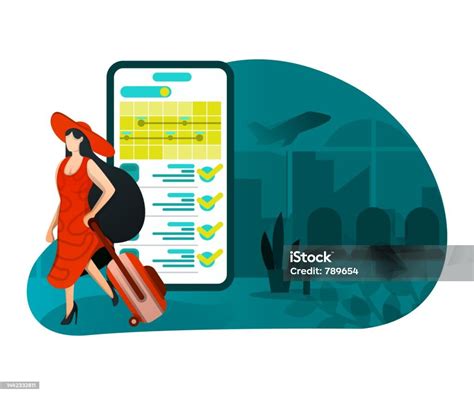 기술로 휴일의 그림입니다 방문 페이지 웹 웹 사이트 홈페이지 모바일 앱 Ui Ux 포스터 배너 템플릿 전단지에 대 한 개념의 벡터 평면 그림 비행기 티켓에 대한 스톡 벡터