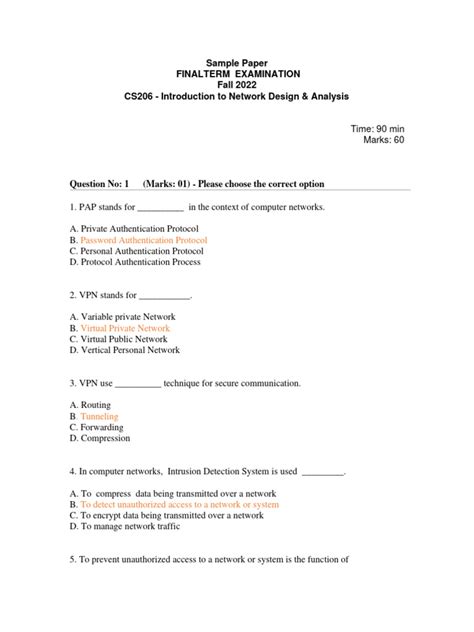 Cs206 Sampel Paper Ans Pdf Computer Network Transmission Control