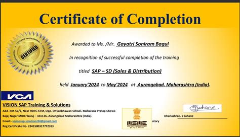 Completed The Certification Of Sap Sd Module Gayatri Bagul