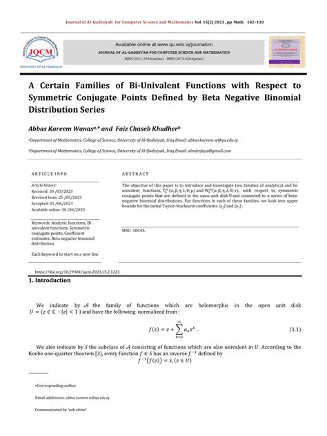 PDF A Certain Families Of Bi Univalent Functions With Respect To Symmetric Conjugate Points