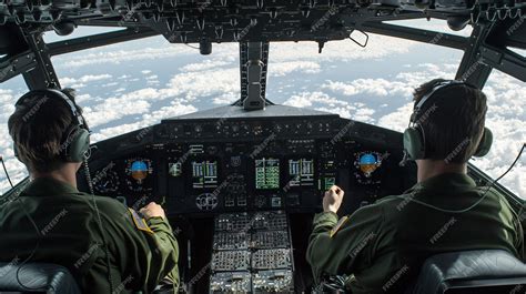 Premium Photo Military Pilots Flying A Transport Aircraft In The Sky