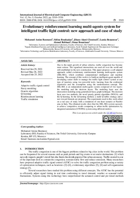 Pdf Evolutionary Reinforcement Learning Multi Agents System For Intelligent Traffic Light
