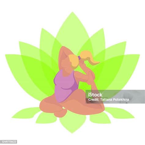 플랫 스타일 연꽃 배경에 매력적인 과체중 여성의 벡터 일러스트 해피 요가 플러스 크기 소녀 행복한 몸 긍정적 인 개념 건강에 좋지 않은 음식에 대한 스톡 벡터 아트 및 기타
