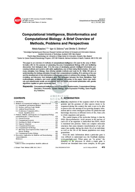 Pdf Computational Intelligence Bioinformatics And Computational