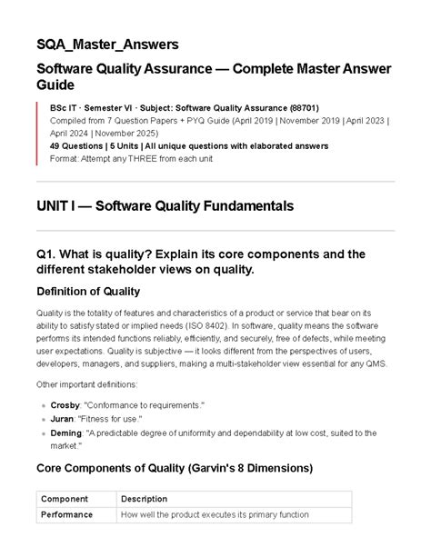 Sqa Master Answers Complete Guide For Software Quality Assurance