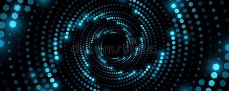 Abstract Swirling Circles Of Glowing Blue Hexagons Big Data Visualization Into Cyberspace Stock