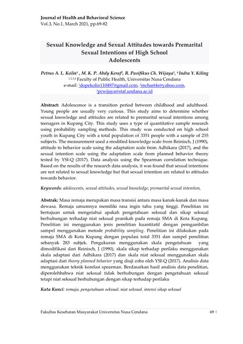 PDF Sexual Knowledge And Sexual Attitudes Towards Premarital Sexual Intentions Of High Babe