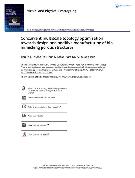 Pdf Concurrent Multiscale Topology Optimisation Towards Design And Additive Manufacturing Of