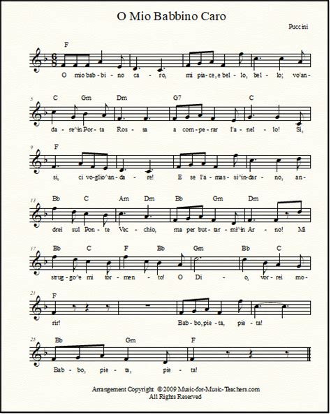 O Mio Babbino Caro Sheet Music With 4 Levels Of Piano Accompaniment