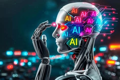 Ai Robot Head With Glowing Brain And Circuits Representing Artificial