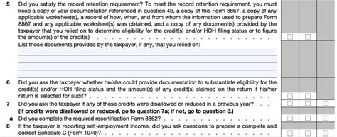 Irs Form 8867 Instructions Tax Preparers Due Diligence Checklist
