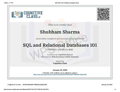 Completed Ibm Sql And Relational Database 101 Shubham Sharma Posted