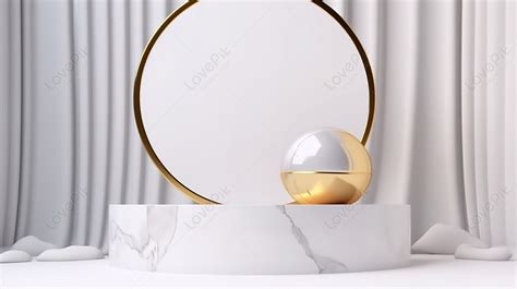 놀라운 3d 렌더링 깨끗한 흰색 커튼 배경에 제품을 선보이는 대리석 연단의 우아한 금구 커튼 청소 배경 연단 배경 제품 디스플레이 배경 이미지 Hd 커튼 청소