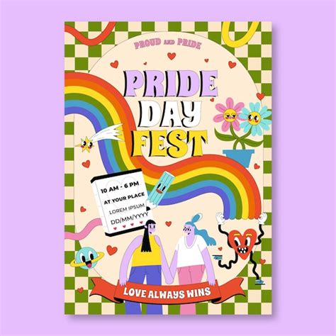 플랫 프라이드 월 Lgbt 세로 전단지 템플릿 무료 벡터