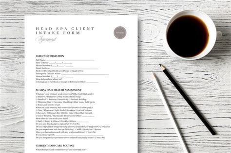 Head Spa Client Intake Form Template Editable Scalp And Hair Consultation Questionnaire With