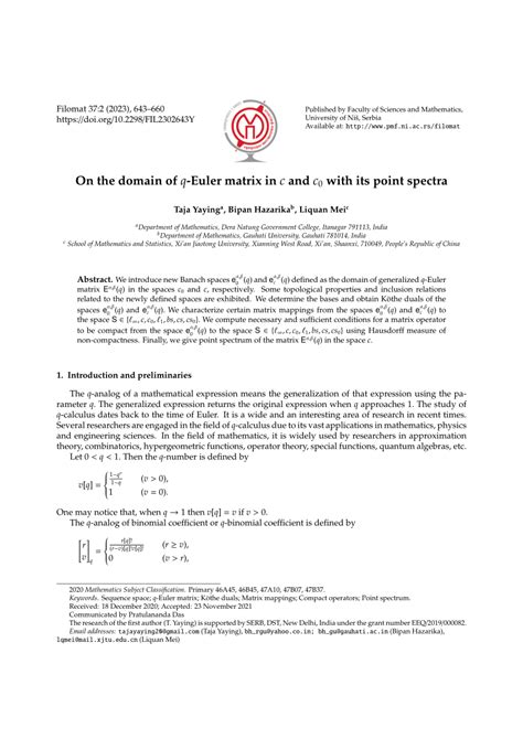 Pdf On The Domain Of Q Euler Matrix In C And C 0 With Its Point Spectra