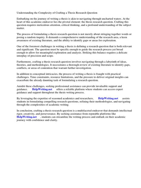 Crafting Effective Thesis Questions Pdf Thesis Essays