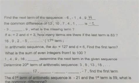 Find The Next Term Of The Sequence −6−149 K The Common Difference Of