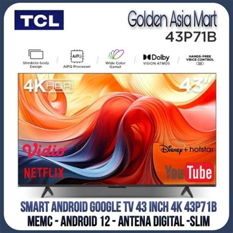 Jual Smart Android Google TV TCL 43 Inch 4K Frameless 43a50 MEDAN