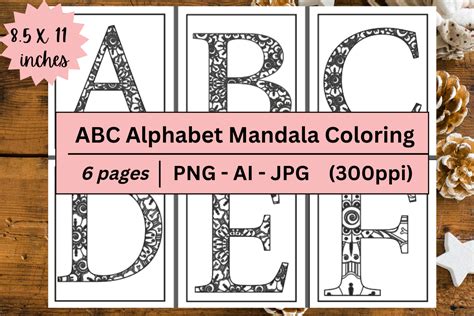 abcdef alphabet mandala coloring pages grafik von graaphy · creative fabrica