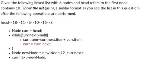 Given The Following Linked List With Nodes And Head Chegg