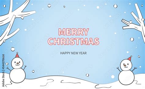 Стоковое векторное изображение «눈사람과 나무가 있는 크리스마스 일러스트 Adobe Stock