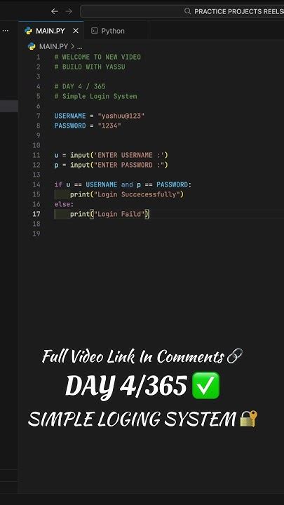 Simple Login System In Python Day 4365 Shorts Python Coding