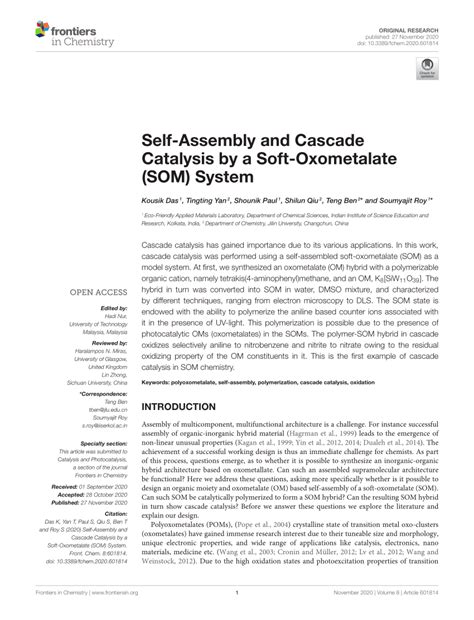Pdf Self Assembly And Cascade Catalysis By A Soft Oxometalate Som