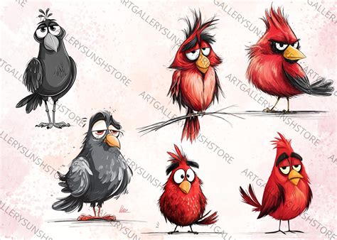Whimsical Cartoon Birds Clipart Png Files Digital Download Etsy