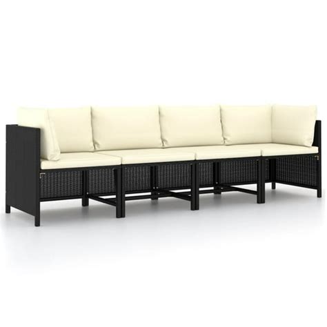Vidaxl 4 Seater Outdoor Patio Sofa With Cushions Casual Black Poly