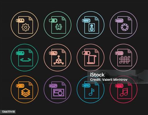 라인 Wav 파일 문서 Png Obj Xml Dll Js 및 아이콘을 설정합니다 벡터 가득 찬에 대한 스톡 벡터 아트 및 기타 이미지 Istock