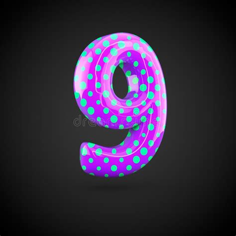 Violet Alphabet Number 9 With Blue Dots Isolated On White Background