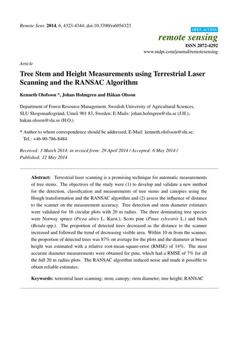 Pdf Tree Stem And Height Measurements Using Terrestrial Laser