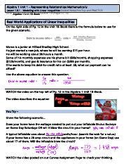 Modeling With Linear Inequalities In Algebra Unit Course Hero