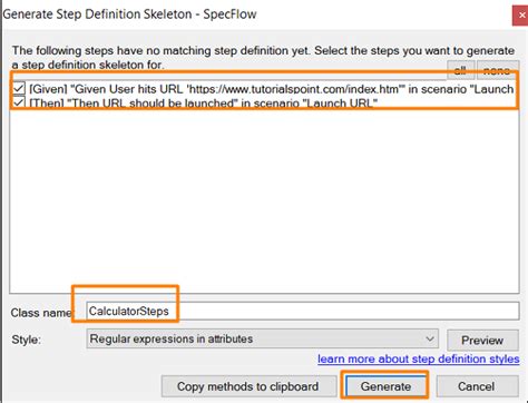 Specflow Step Definition File