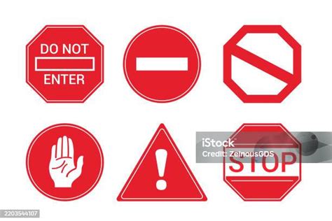 정지 표지판 아이콘 클립 아트 세트입니다 빨간 보드의 교통 도로 경고 표지판은 들어 가지 마십시오 순서가 잘못되었습니다 위험 주의 경계 표지에 대한 스톡 벡터 아트 및 기타