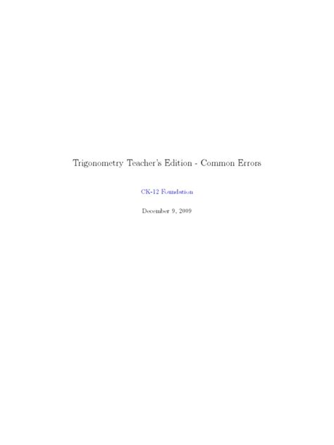 Trigonometry Teachers Edition Common Errors Ck 12 Foundation Pdf Trigonometric Functions