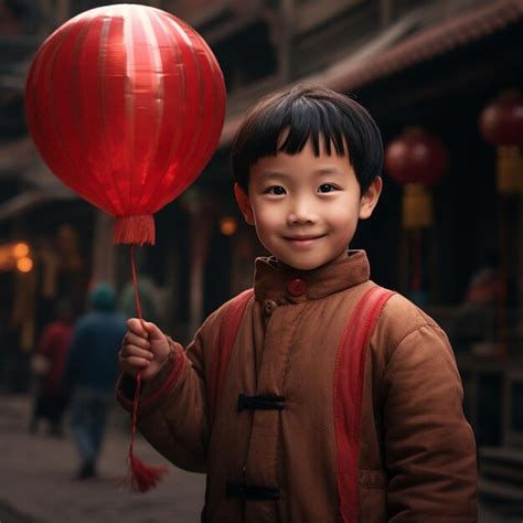 Un Niño Sosteniendo Un Globo Rojo Con Una Cinta Roja Alrededor Del