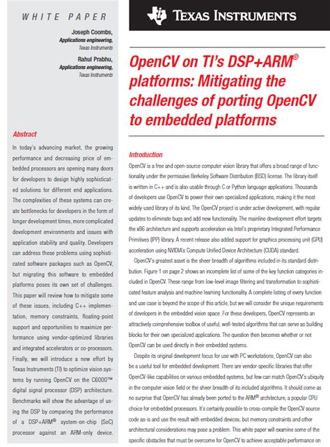 Opencv On Tis Dsparm® Platforms Mitigating The Challenges Of Porting Opencv To Embedded