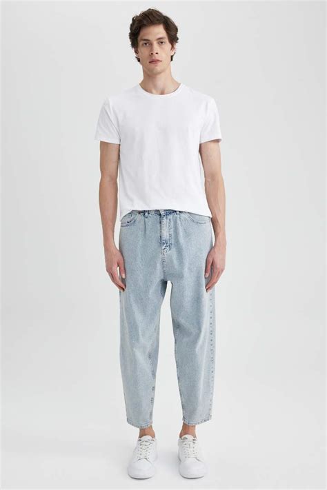 أزرق رجالي بنطلون جينز وايد ليج بالون فيت بخصر عالي 2809225 Defacto