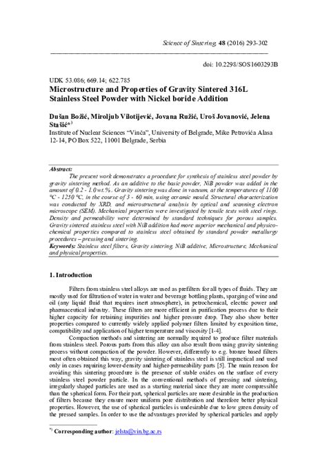 Pdf Microstructure And Properties Of Gravity Sintered 316l Stainless Steel Powder With Nickel