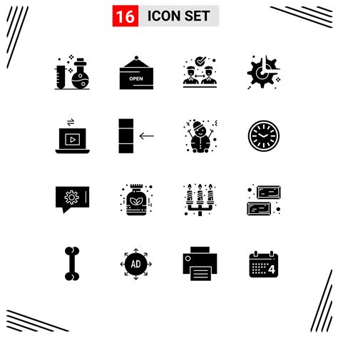 User Interface Pack Of 16 Basic Solid Glyphs Of Video Configuration Agreement Break Cog Editable